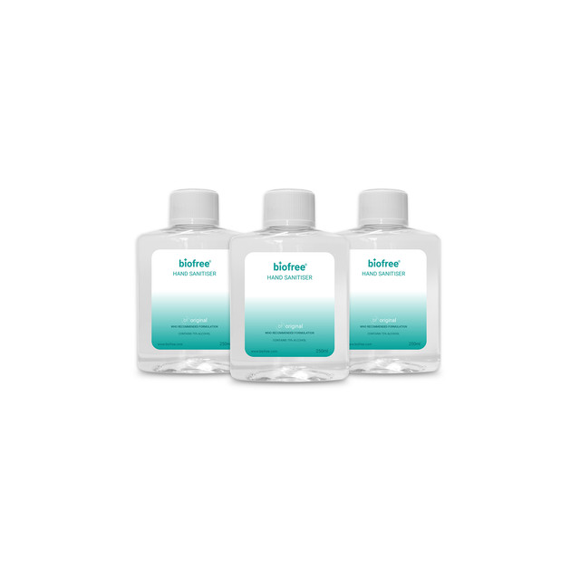 Pack of 3 x 250ml Hand Sanitiser Child Lock Bottle - Biofree.com